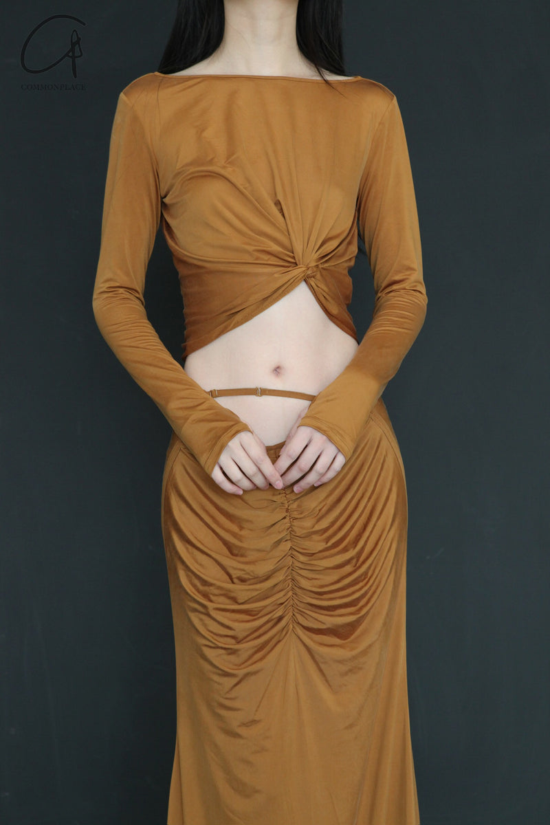 OUDE WAAG knitted cupro knot top OW-24SS-TP11 ginger