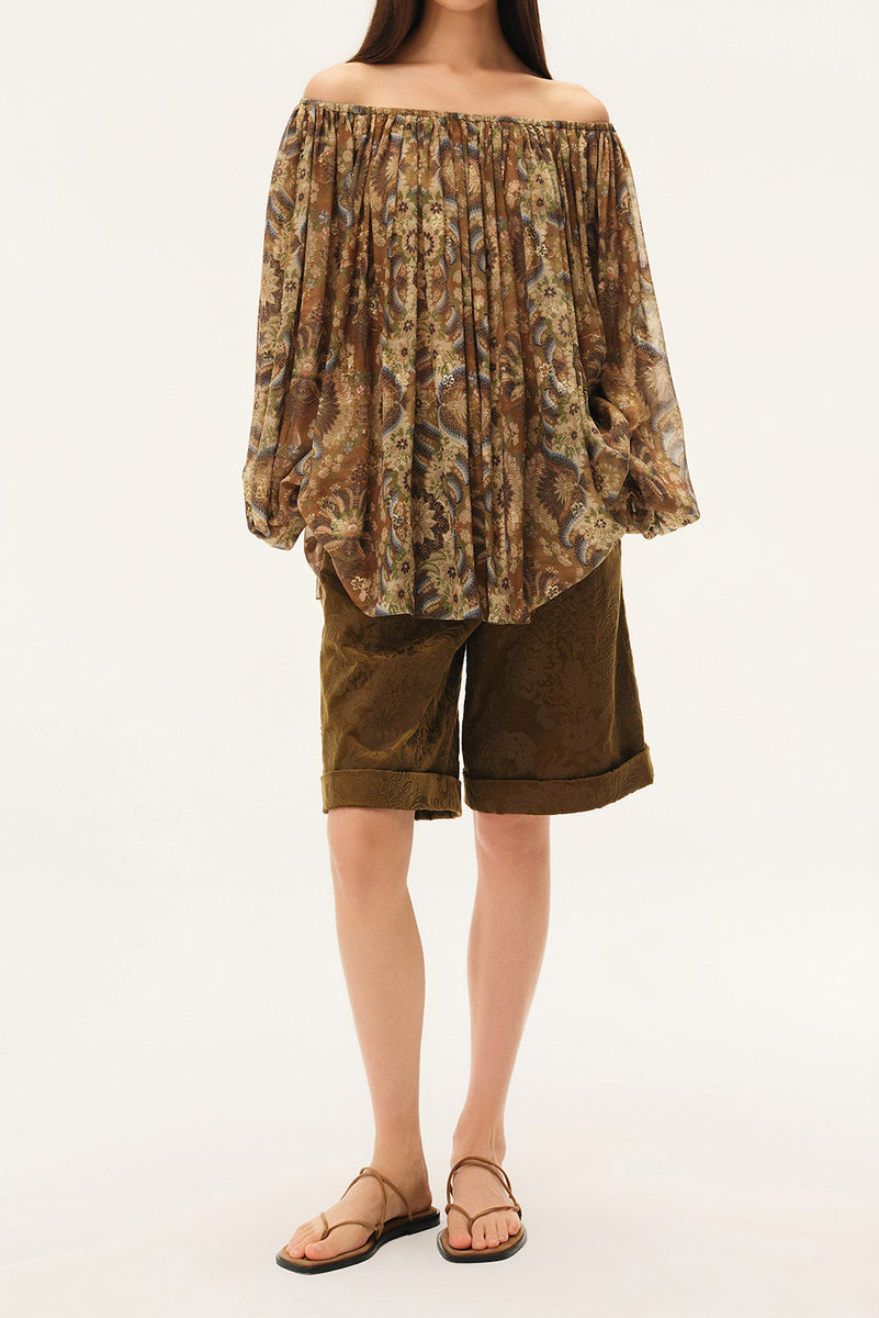 INTO THE EAST Spring/Summer 2026 Palm Scroll Off-Shoulder Top ITE-E1JB