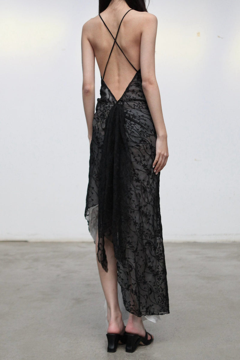Maison Yiy Spring/Summer 2026 Veil Wrap Dress MY-MYS26C14-2-Black Vine