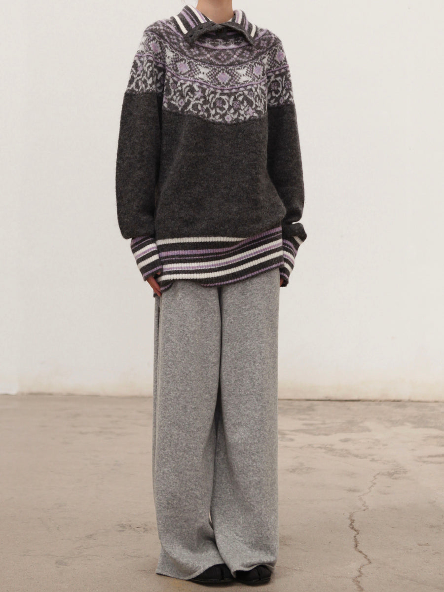NAN KNITS Fair Isle striped sweatshirt NAN-N25AWJUM09GRA-PINSE colorbl