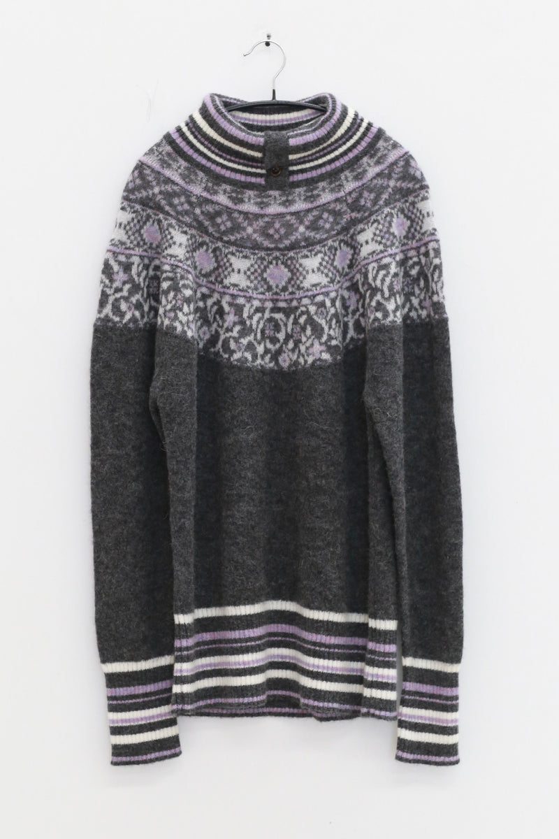 NAN KNITS Fair Isle striped sweatshirt NAN-N25AWJUM09GRA-PINSE colorbl