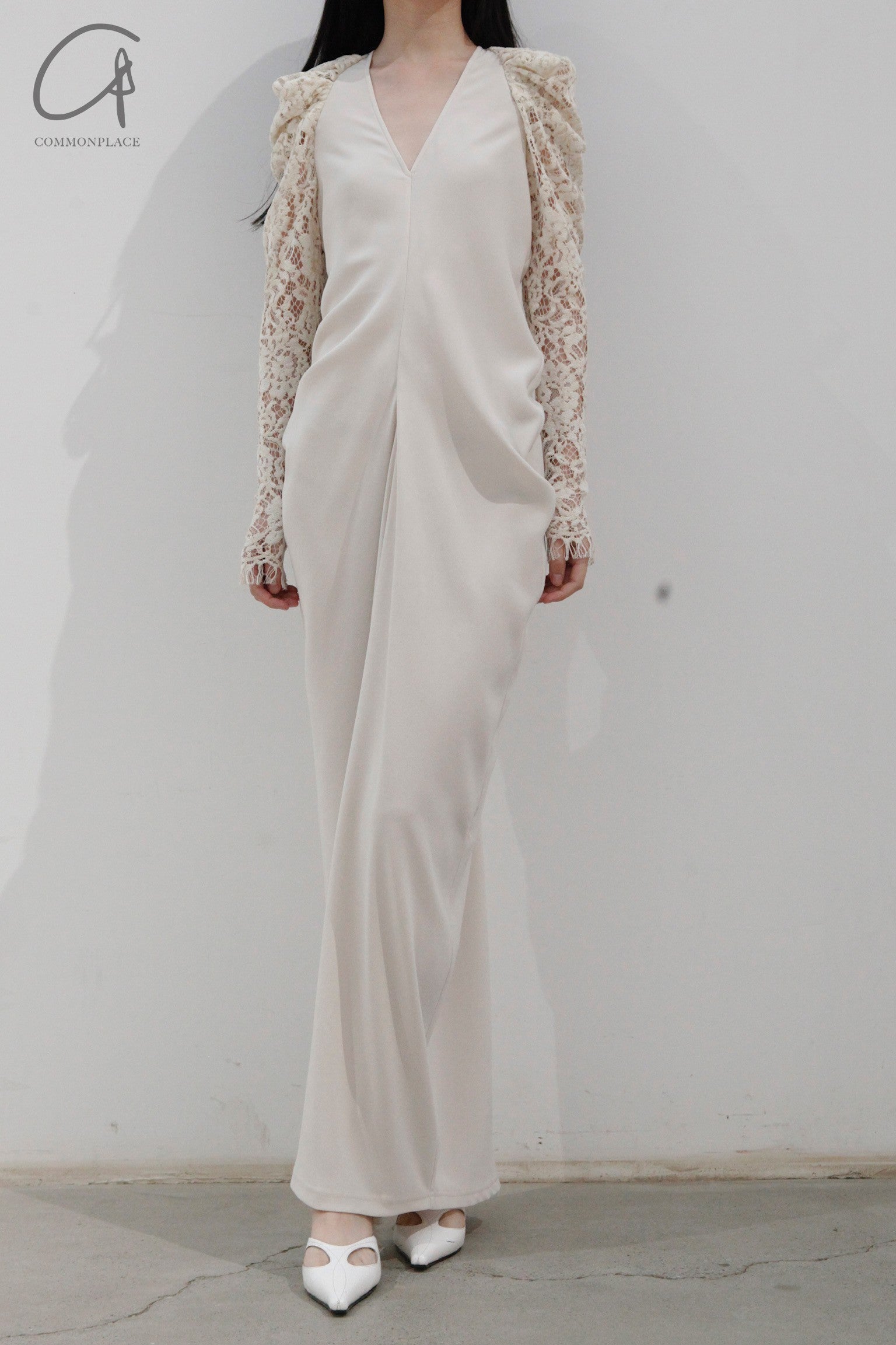 OUDE WAAG lace bud sleeve drape dress OW-WHITE-DS02 off-white