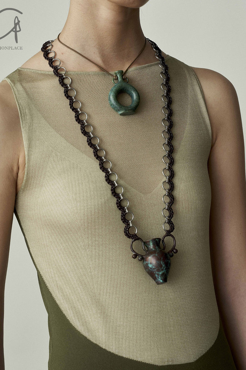 SWAYING/KNIT fake two-piece see-through vest SW24SS1T41 military green