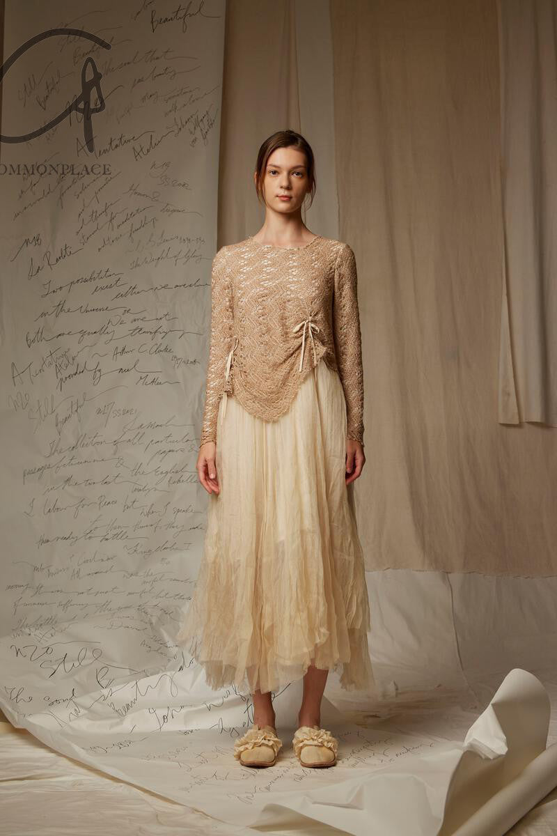 A TENTATIVE ATELIER layered fold pumping dresses a2223766 sand color