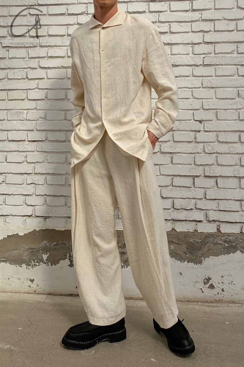 m.a+ High Neck Mid Fit Shirt H240-LS1 Natural